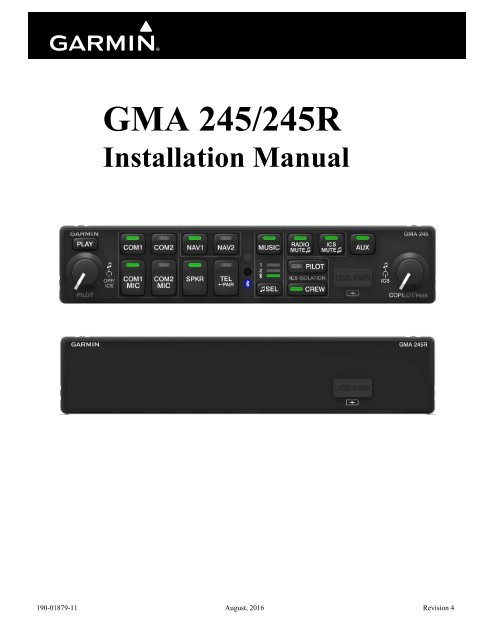 Garmin GMA™ 245R - GMA245/245R Installation Manual