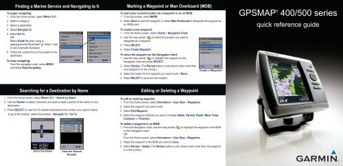 Garmin GPSMAP 551 - Quick Reference Guide