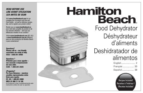 Hamilton Beach Food Dehydrator (32100) - Use and Care Guide