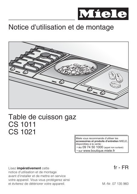 Miele CS 1012-1 G - Mode d'emploi et instructions de montage