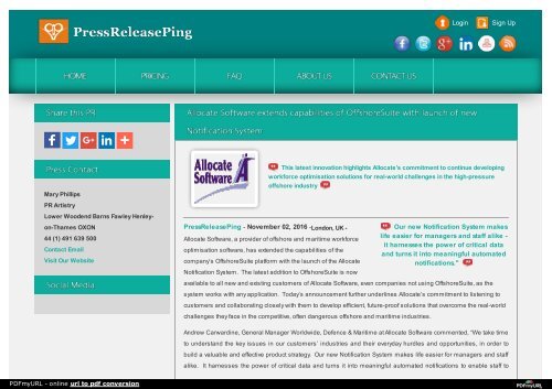 Allocate Software extends capabilities of OffshoreSuite with launch of ...