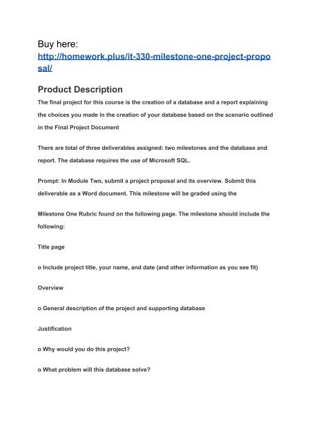 IT 330 Milestone One Project Proposal