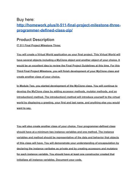 IT 511 Final Project Milestone Three Programmer-Defined Class IT 511 Final Project Milestone Three Programmer-Defined Class