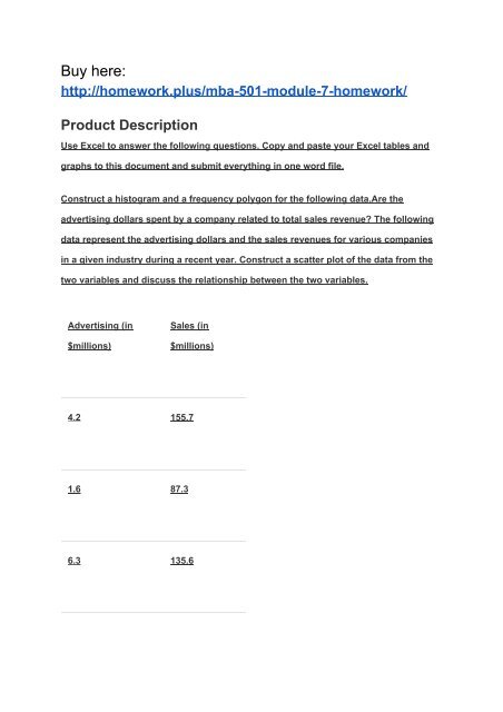 MBA 501: Module 7 Homework