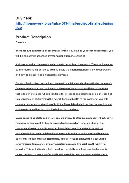 MBA 503 Final Project Final Submission