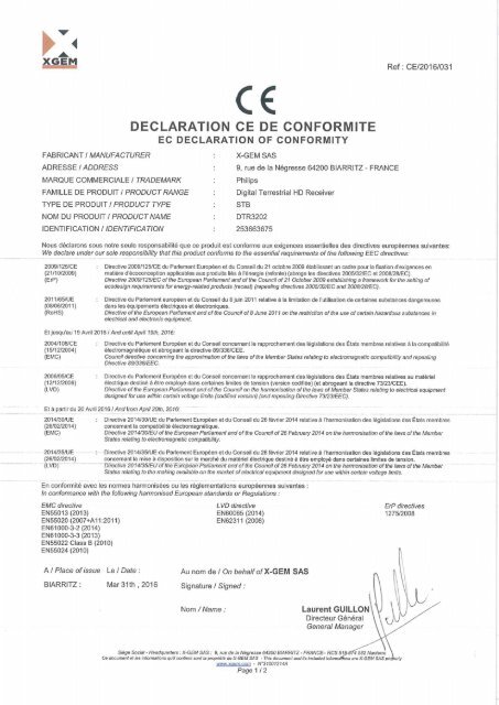 Philips décodeur TNT - Déclaration de conformité - ESP