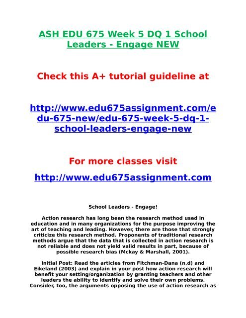 ASH EDU 675 Week 5 DQ 1 School Leaders