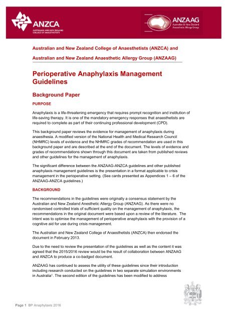 Perioperative Anaphylaxis Management Guidelines