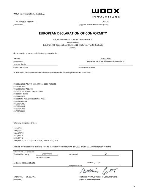 Philips Radio portable - Déclaration de conformité - ENG