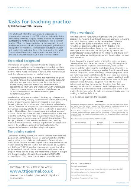 Tasks for teaching practice