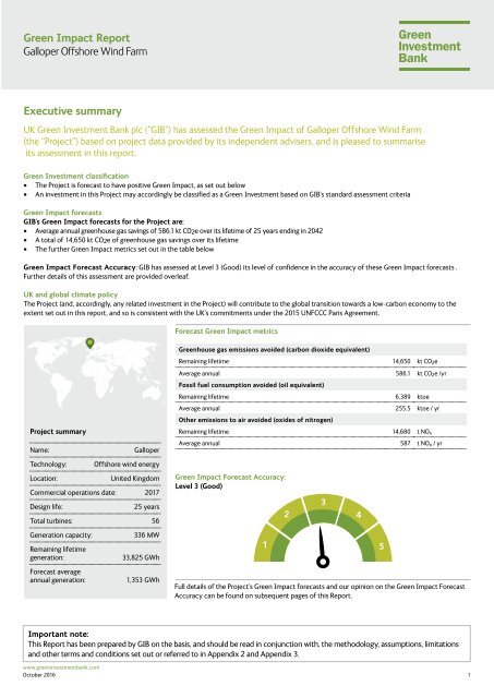 Green Impact Report Galloper Offshore Wind Farm Executive summary
