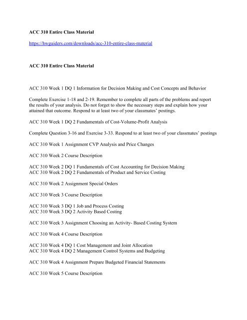 ACC 310 Entire Class Material