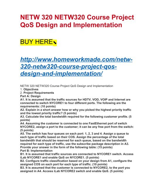 NETW 320 NETW320 Course Project QoS Design and Implementation