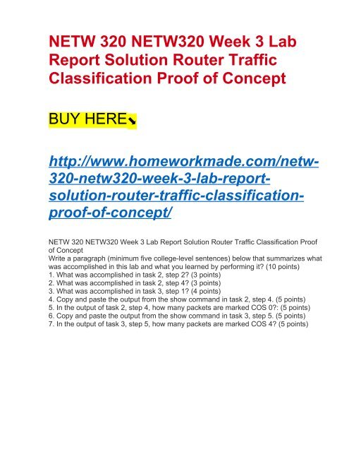 NETW 320 NETW320 Week 3 Lab Report Solution Router Traffic Classification Proof of Concept