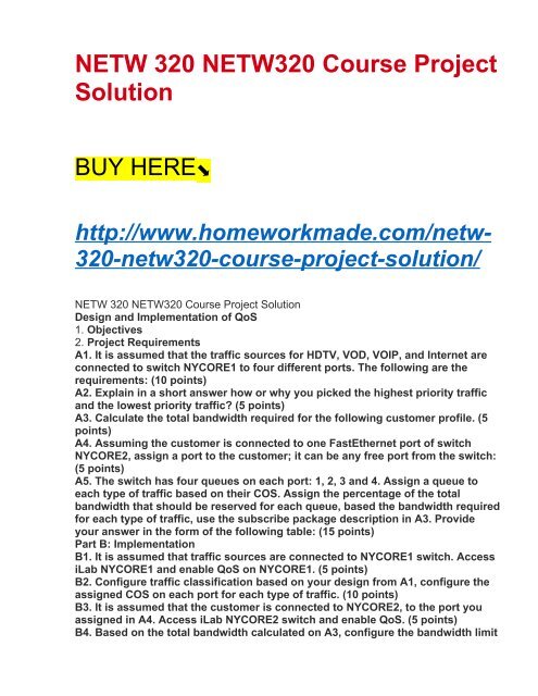NETW 320 NETW320 Course Project Solution