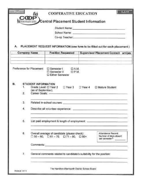Central Placement Student Information