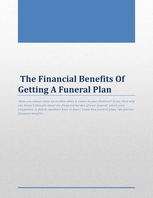 The Financial Benefits Of Getting A Funeral Plan