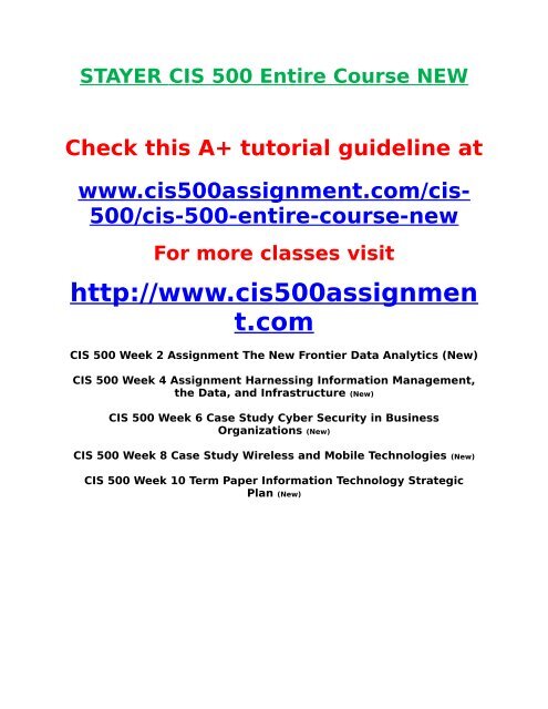 STAYER CIS 500 Entire Course NEW