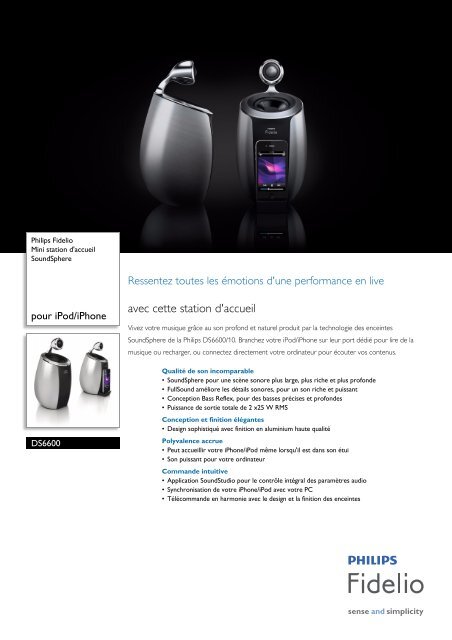 Philips Fidelio Mini station d'accueil SoundSphere - Fiche Produit - FRA