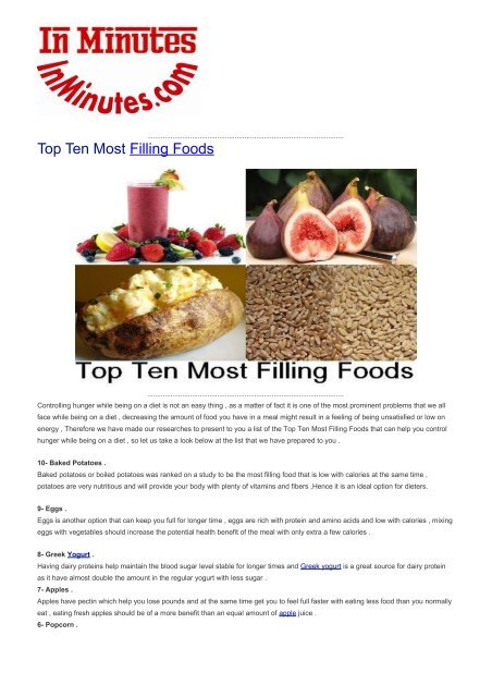 Top Ten Most Filling Foods