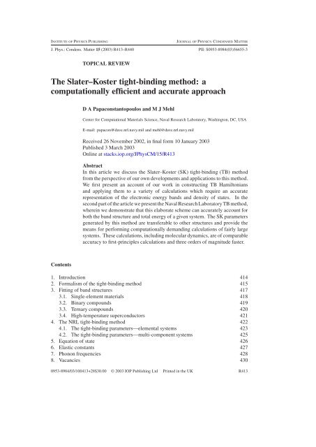 The Slater–Koster tight-binding method: a ... - Cinvestav