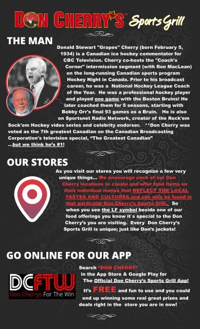 Don Cherry's Vernon Sports Grill Menu