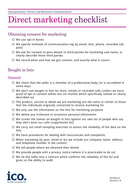 Direct marketing checklist
