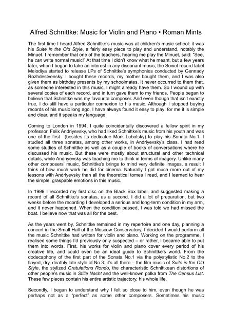 Alfred Schnittke Music for Violin and Piano • Roman Mints