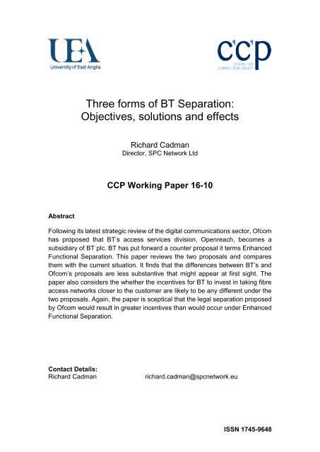 Three forms of BT Separation Objectives solutions and effects