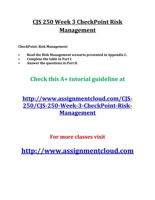 CJS 250 Week 3 CheckPoint Risk Management