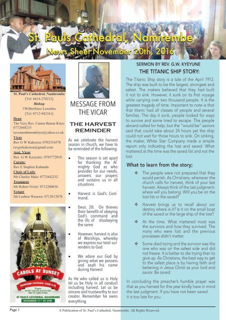 Namirembe Cathedral Newssheet - November 20, 2016