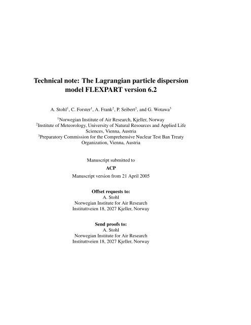The Lagrangian particle dispersion model FLEXPART ... - NILU (2)