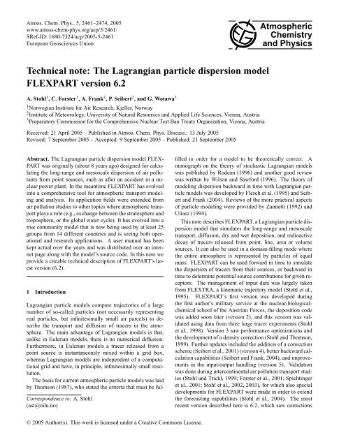 The Lagrangian particle dispersion model FLEXPART version ... - HAL