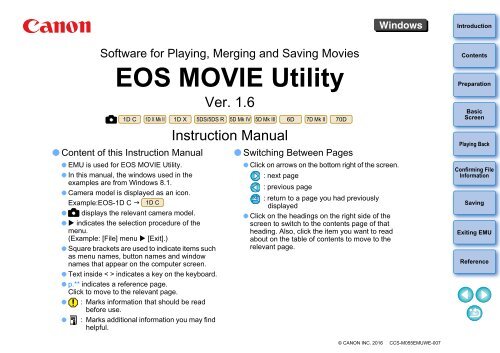 Canon EOS-1D C - EOS MOVIE Utility Ver.1.6 for Windows Instruction Manual