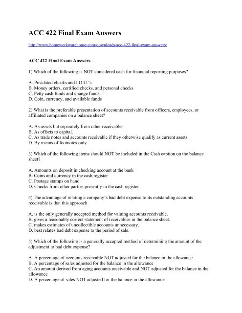 ACC 422 Final Exam Answers