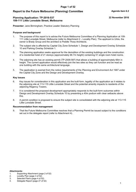 Report to the Future Melbourne (Planning) Committee