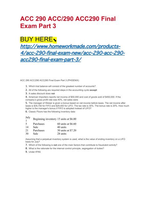 ACC 290 ACC:290 ACC290 Final Exam Part 3