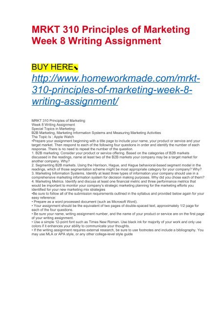 MRKT 310 Principles of Marketing Week 8 Writing Assignment