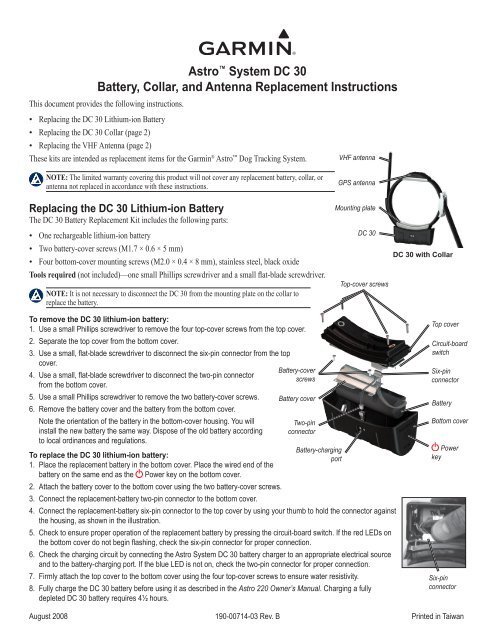 Garmin Astro® 220 - DC 30 Battery Replacement Instructions