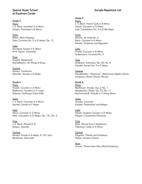 Sample Repertoire List - Kaufman-Center