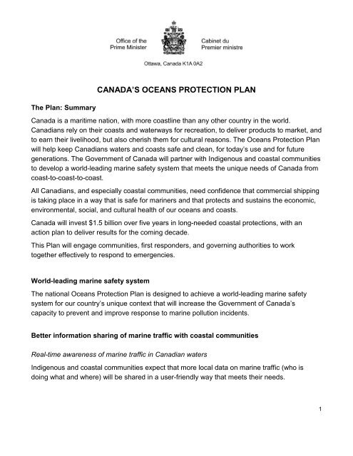 CANADA’S OCEANS PROTECTION PLAN