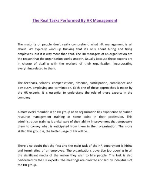 The Real Tasks Performed By HR Management