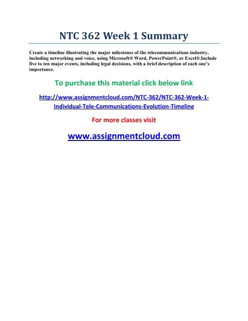 uop NTC 362 Week 1 Summary