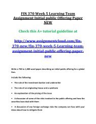 FIN 370 Week 5 Precision Machines Part 2