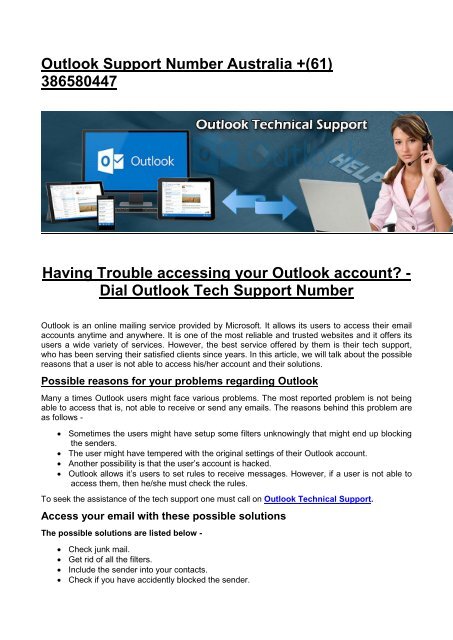 Having Trouble Accessing Your Outlook Account - Dial Outlook Tech ...