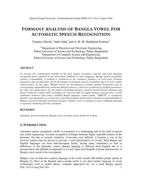 Formant Analysis Bangla Vowel For Automatic Speech Recognition