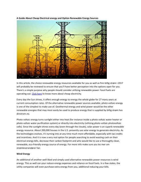 A Guide About Cheap Electrical energy and Option Renewable Energy Sources