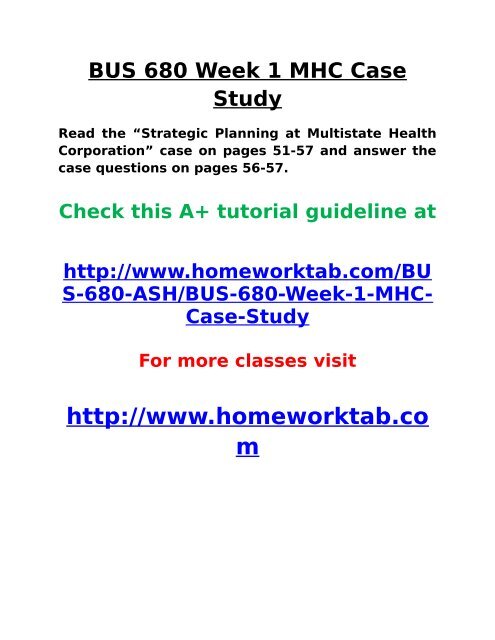 BUS 680 Week 1 MHC Case Study