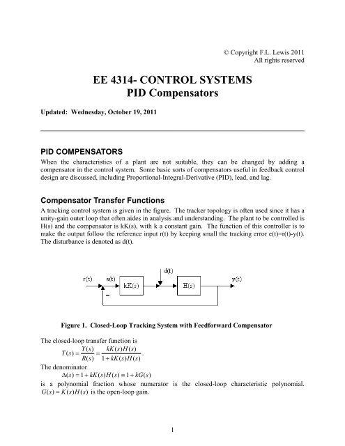 EE 4314- CONTROL SYSTEMS PID Compensators