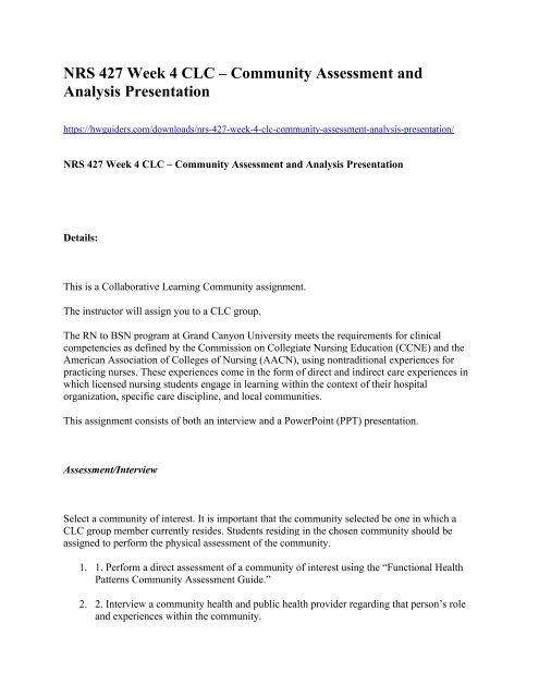 NRS 427 Week 4 CLC – Community Assessment and Analysis Presentation